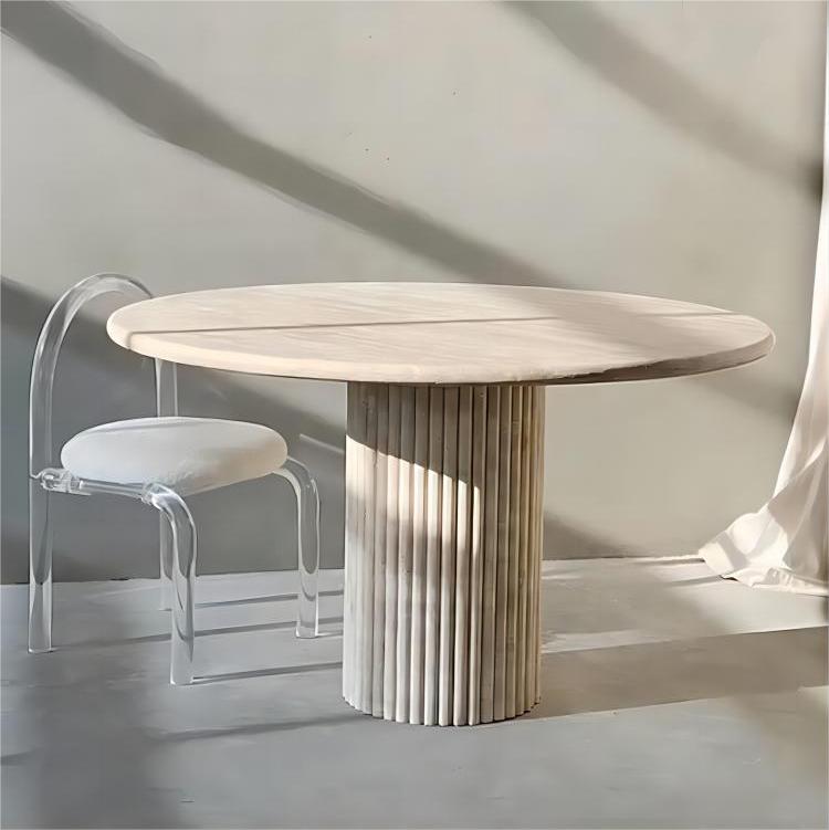 Cava Fluted Round Beige Travertine Dining Table - China Marble, Granite ...